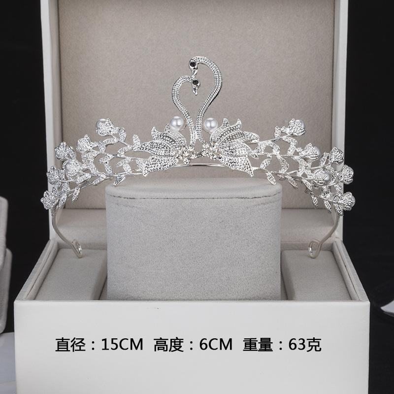 Swan Pearl Silver Crown Tiara Leaves Pattern Mahkota Head Accessories ...