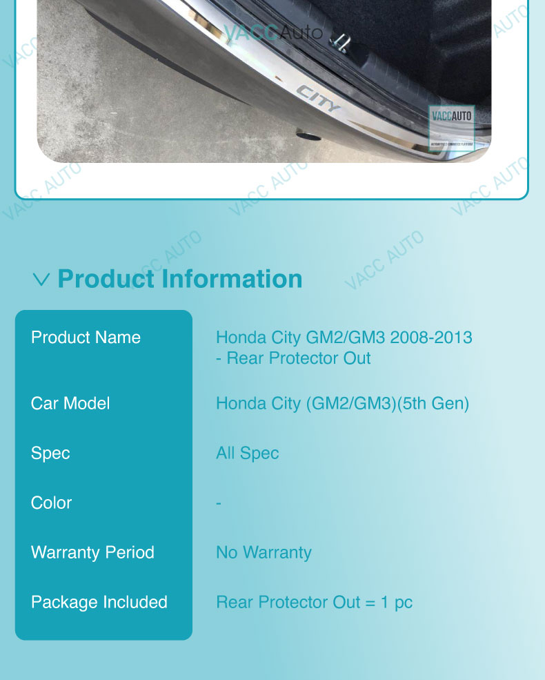 Honda City GM2 GM3 Rear Bumper Protector Out 2008 - 2013 TMO 5th Gen ...