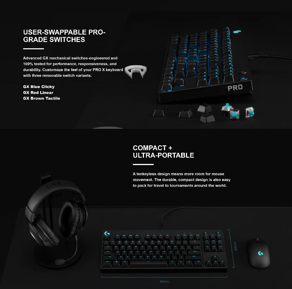 LOGITECH G PRO X Wired Keyboard with Swappable Pro-grade Switches ...
