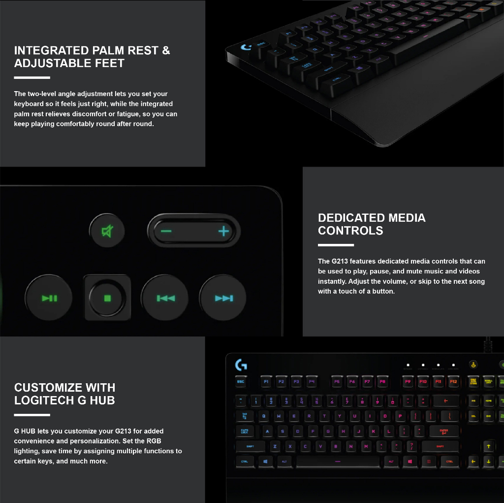 LOGITECH G213 Wired Gaming Keyboard with LIGHTSYNC RGB Lightning ...