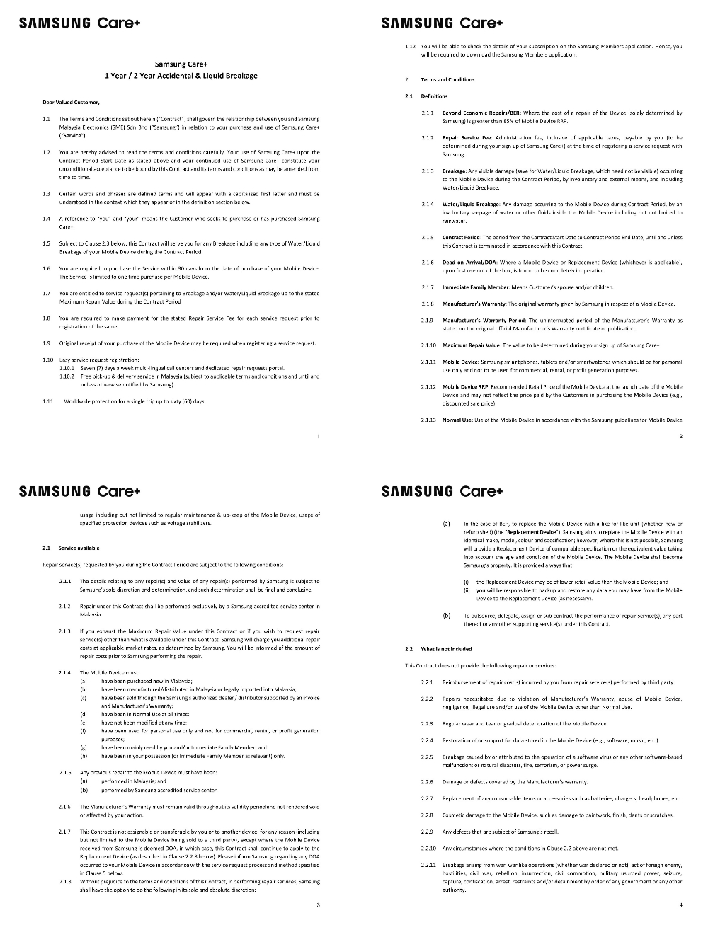 Samsung Care+ 2 Years Tablet Accidental & Liquid Damage and 1 Year ...