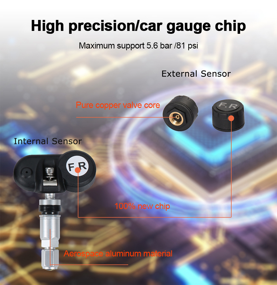 Solar TPMS Car Tire Pressure Alarm Monitor System Display Attached to ...