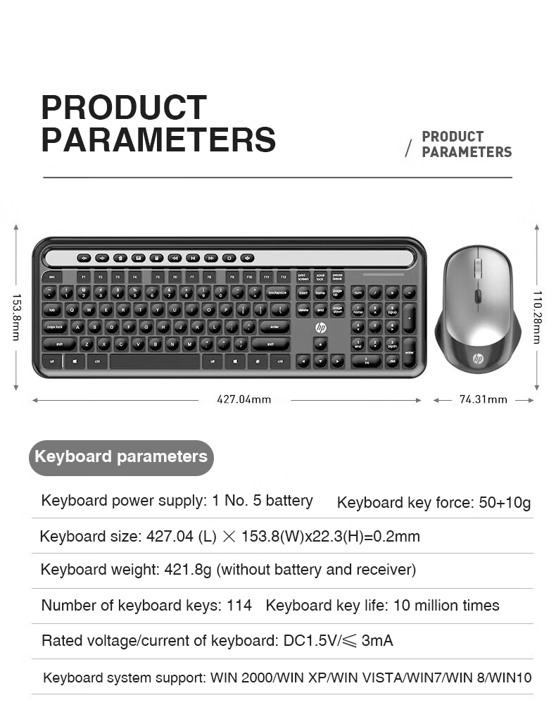 HP CS500 2.4GHZ WIRELESS KEYBOARD AND MOUSE COMBO WITH PLUG & PLAY 104 ...
