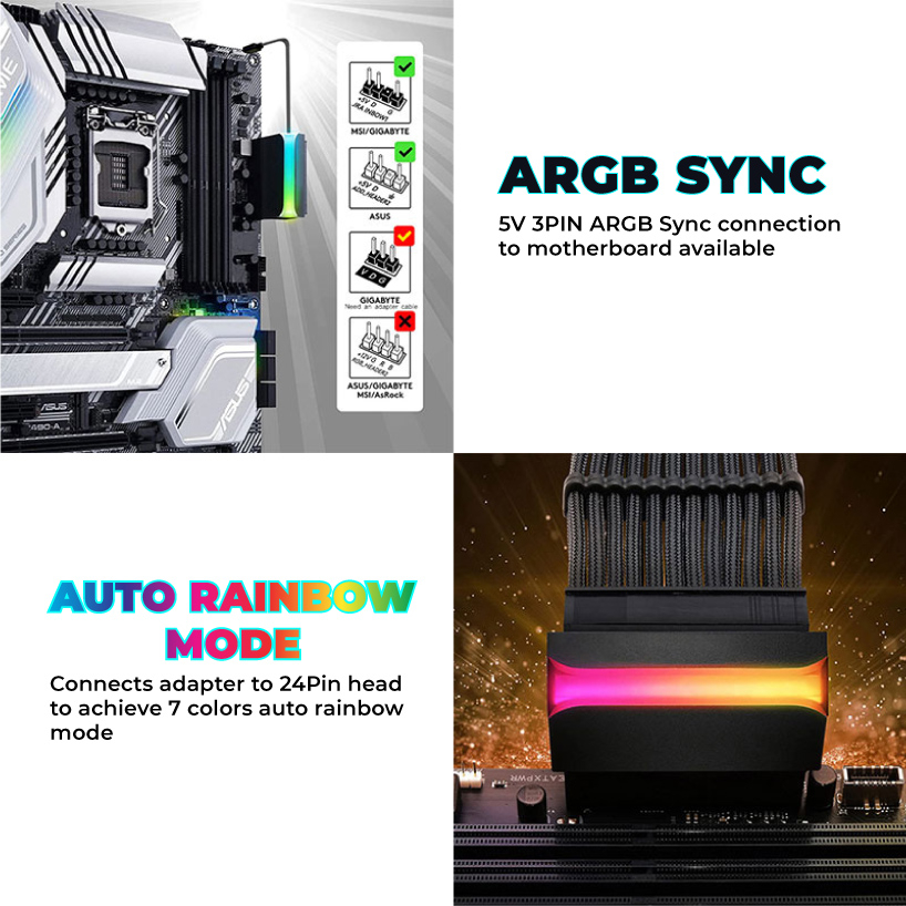 24Pin L Shaped 90° Black / White 5V 3PIN ARGB GEN2 Converter ARGB ...