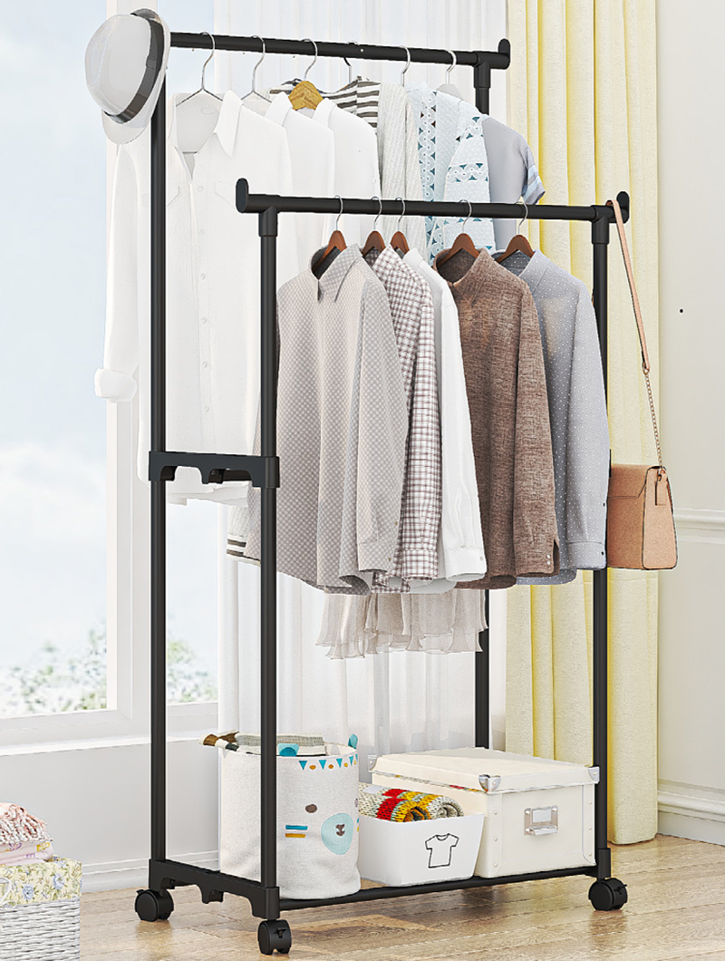 Single/Double-Pole Clothes Hanging Rack Laundry Cloth Drying Rack ...