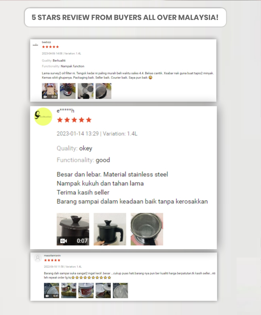 1.4L/1.7L Stainless Steel Oil Pot Bekas Minyak With Penapis Minyak ...