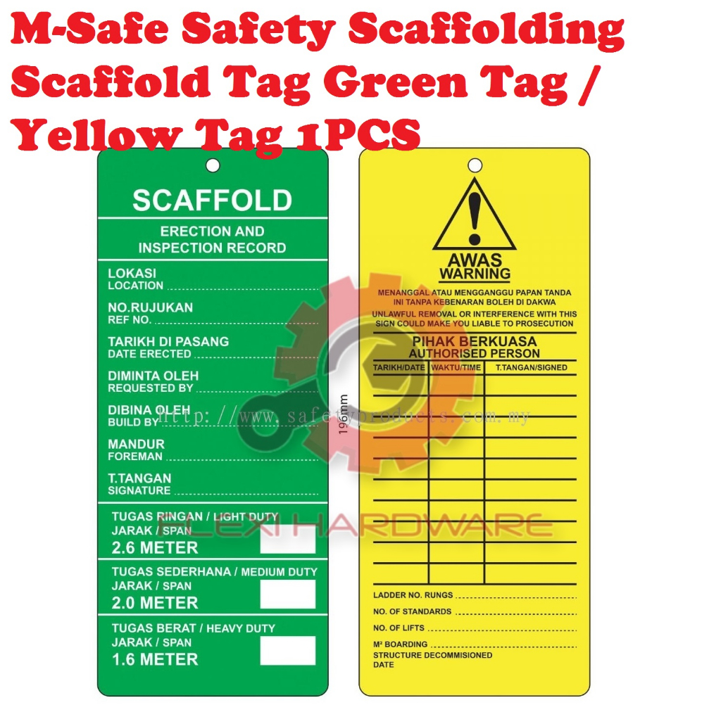 M-Safe Safety Scaffolding Scaffold Tag Green Tag / Yellow Tag Lockout ...
