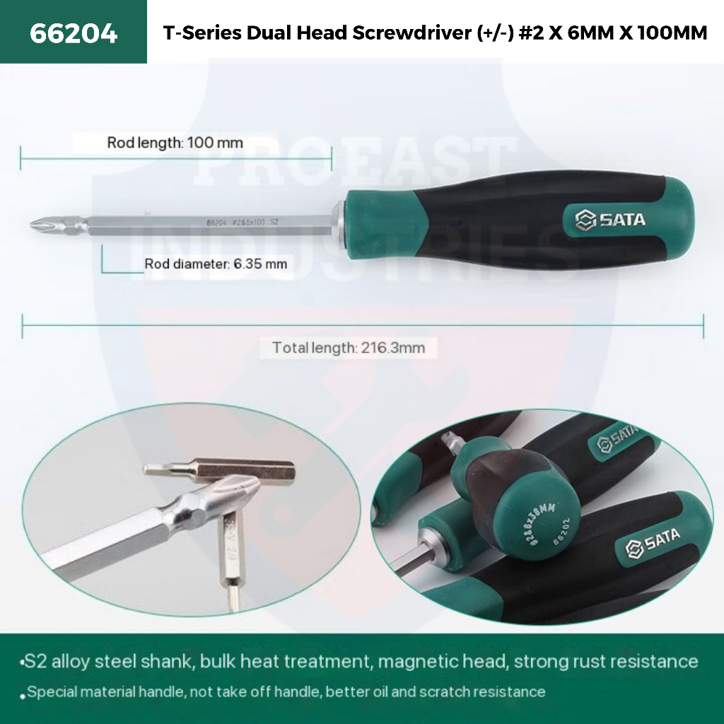 SATA 66204 T-Series Dual Head / Reversible Screwdriver (+/-) #2 X 6MM X ...