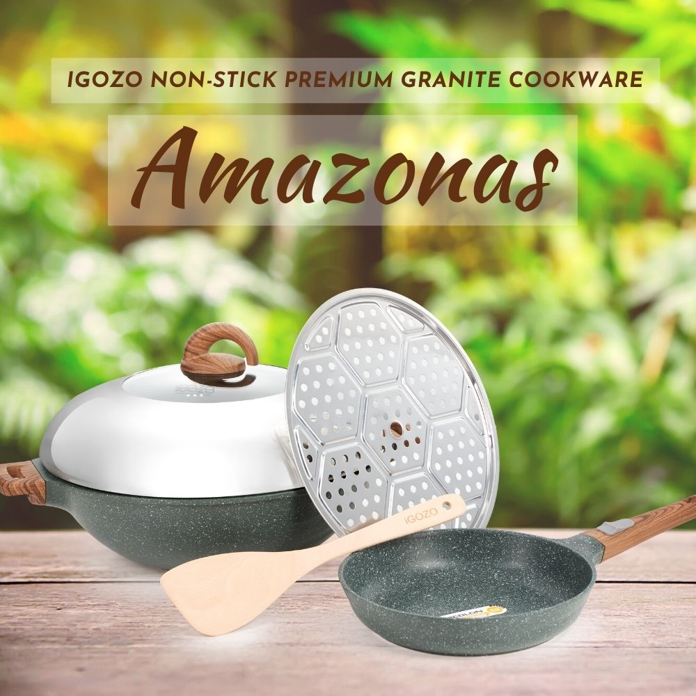 iGOZO Amazonas Non Stick Granite 36cm Wok [Free Items Frying Pan 24cm ...