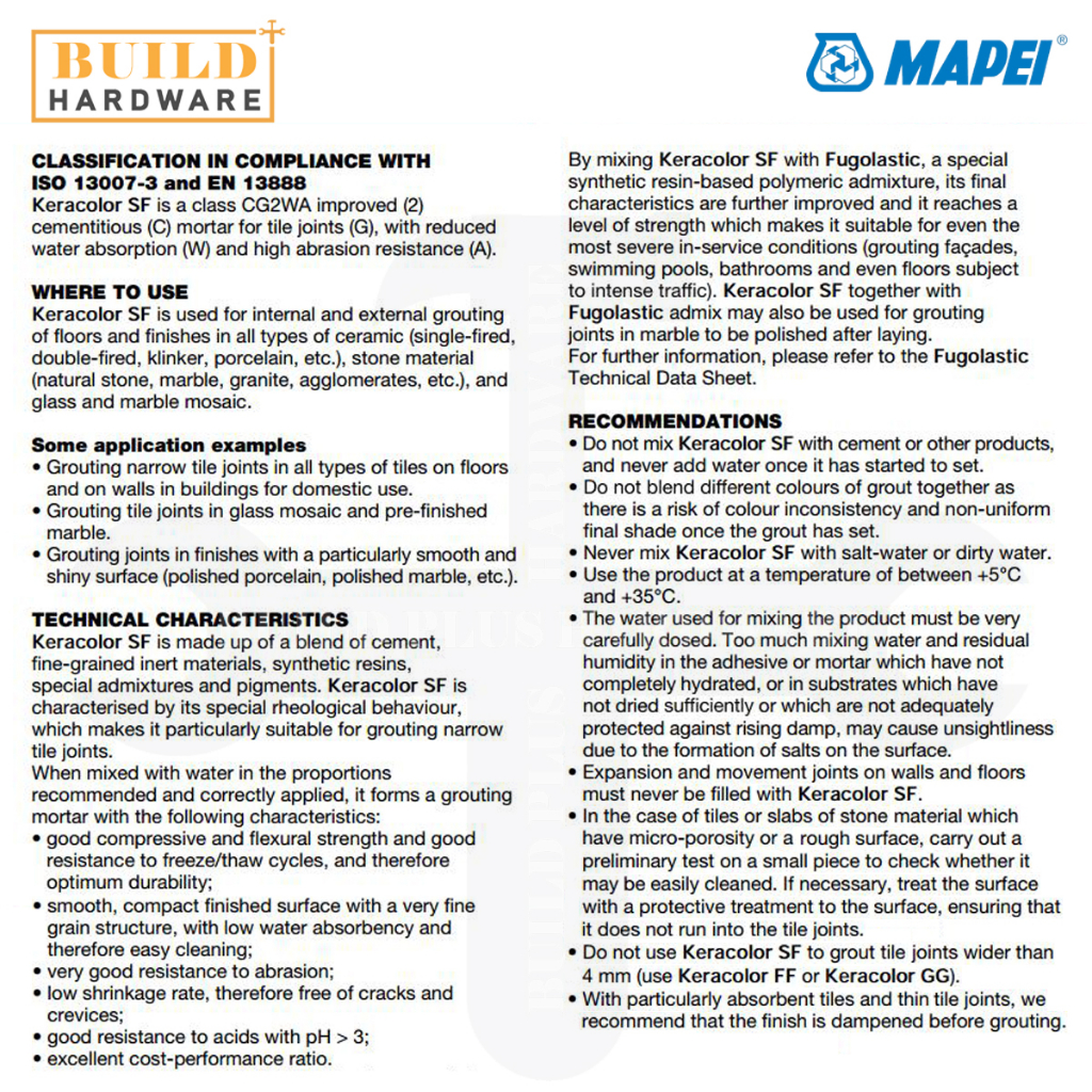 MAPEI Keracolor SF 2kg Polymer Modified Cementitious Grout 多彩细缝填缝剂 ...