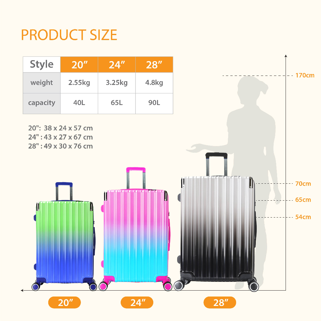 GiorX by Poly Pac Ombre & Classic 20" 24" 28" Beg Bagasi Ultra Strength ...