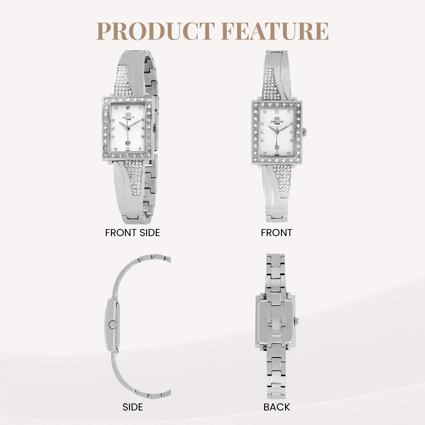 Roscani Mallory E86 Rose Gold Bangle Women Watch - Curve Crystal ...