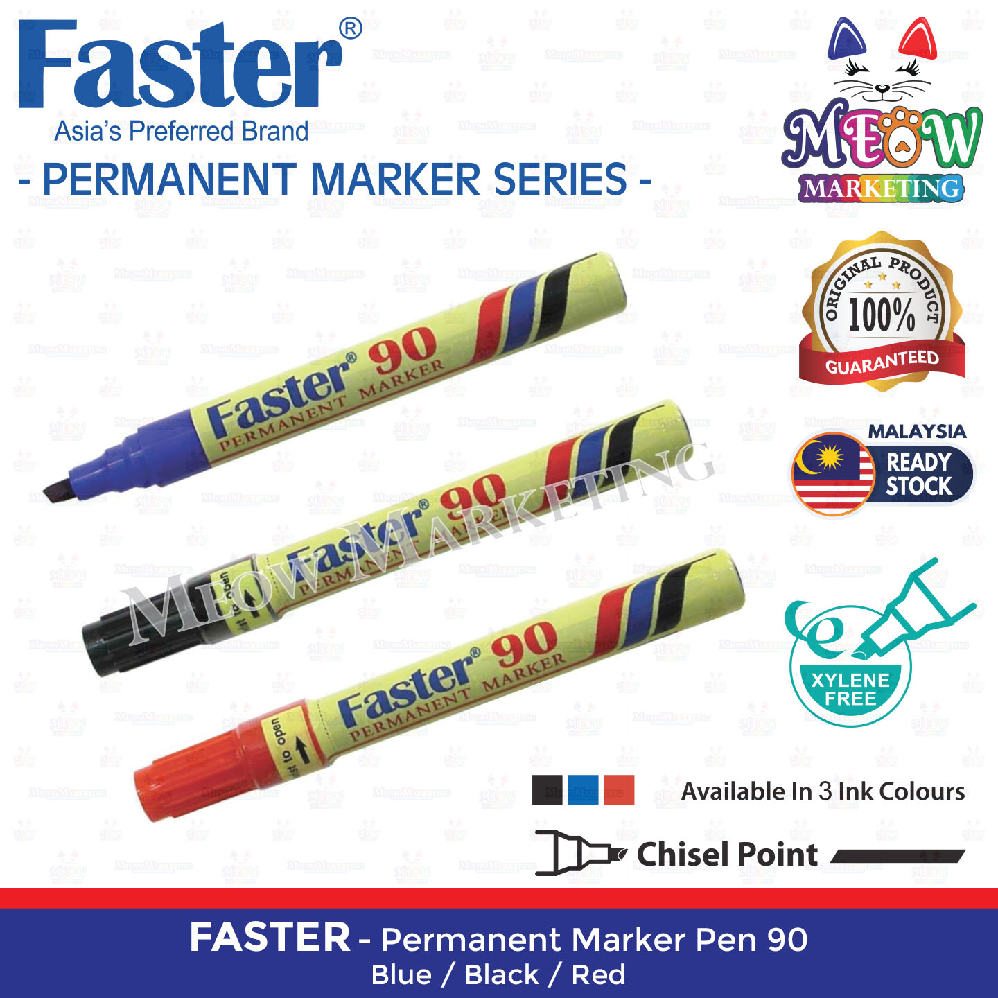 Faster 70 / 90 Permanent Marker Pen (Bullet Nib / Chisel Nib) | Shopee ...
