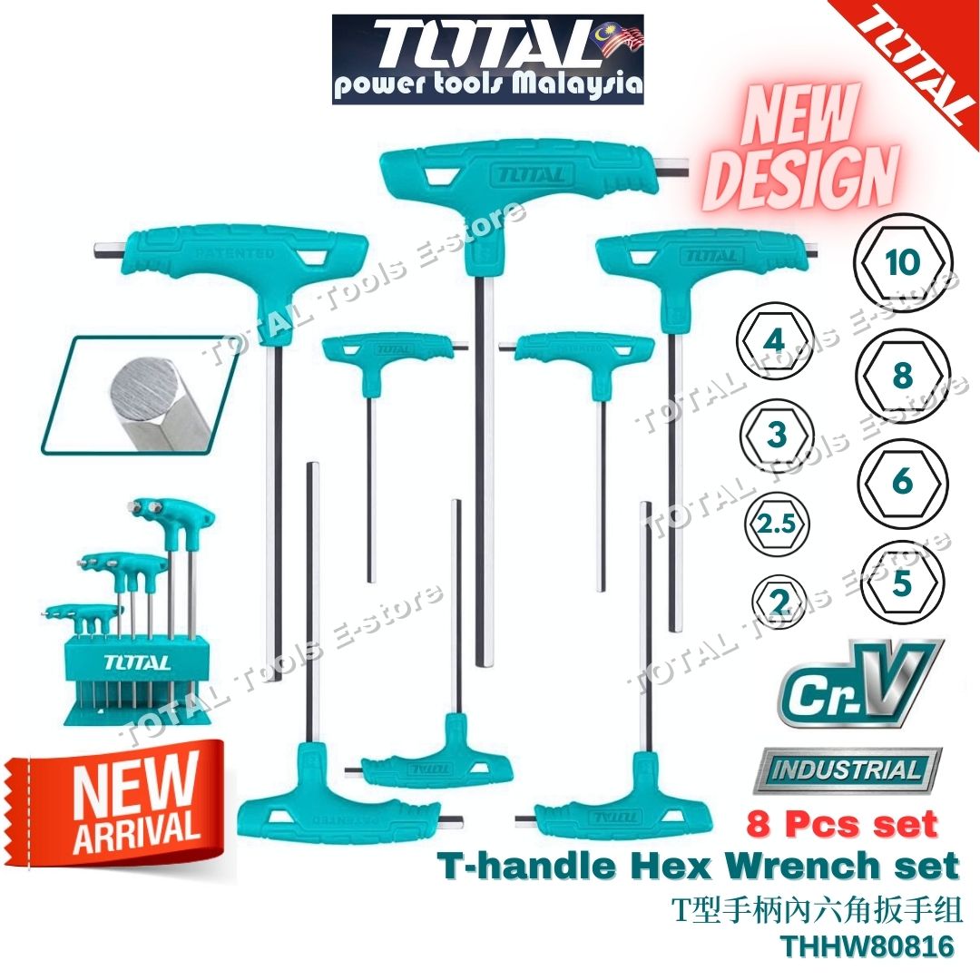 TOTAL 8 Pcs CrV T-handle Hex Wrench Set / T-handle Hex Allen Key T ...