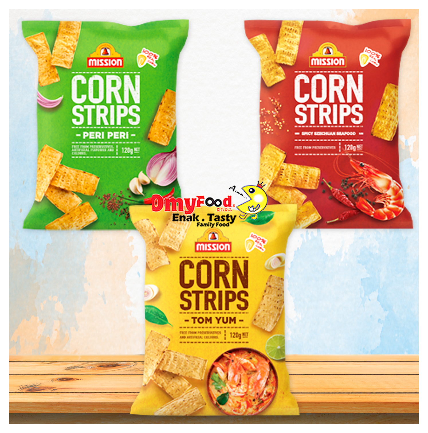 120g Mission Corn Strips [Peri peri / Spicy Szechuan Seafood / Tom Yam ...