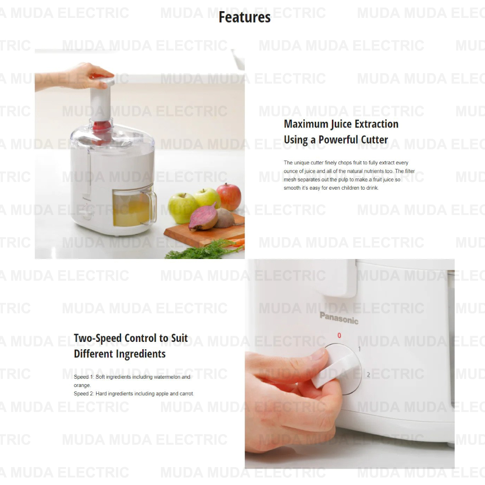 Panasonic 600ml Compact Juicer Juice Extractor Fruit Grinder MJ ...