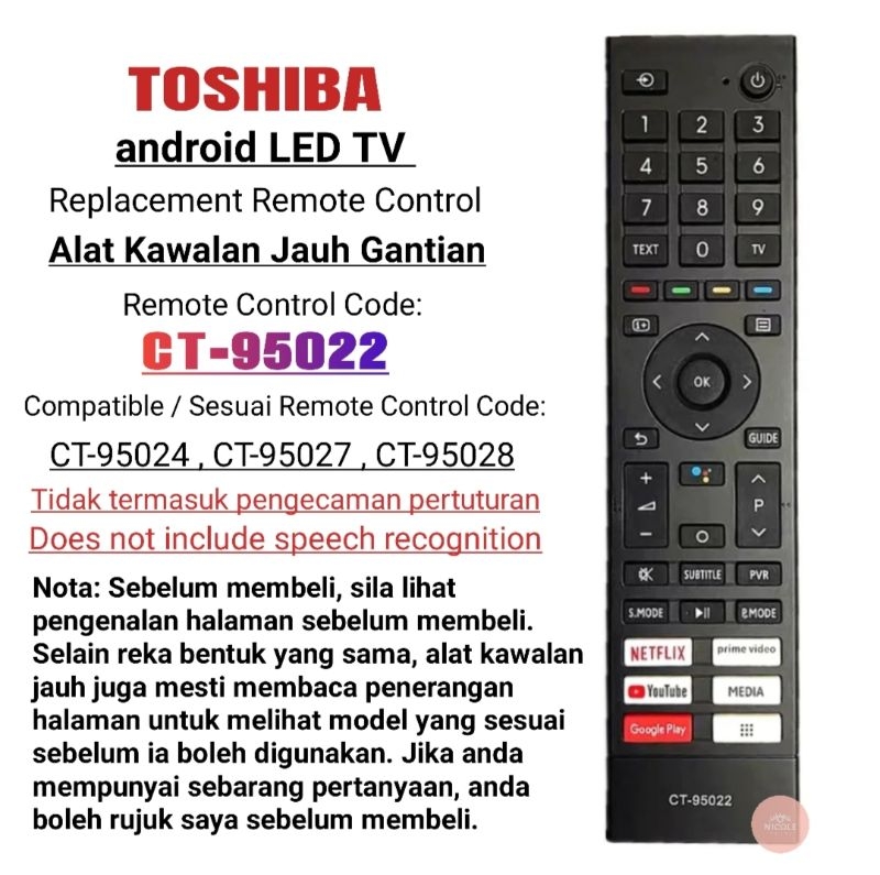 Compatible Toshiba CT-95022 android Led TV Replacement Remote Control ...