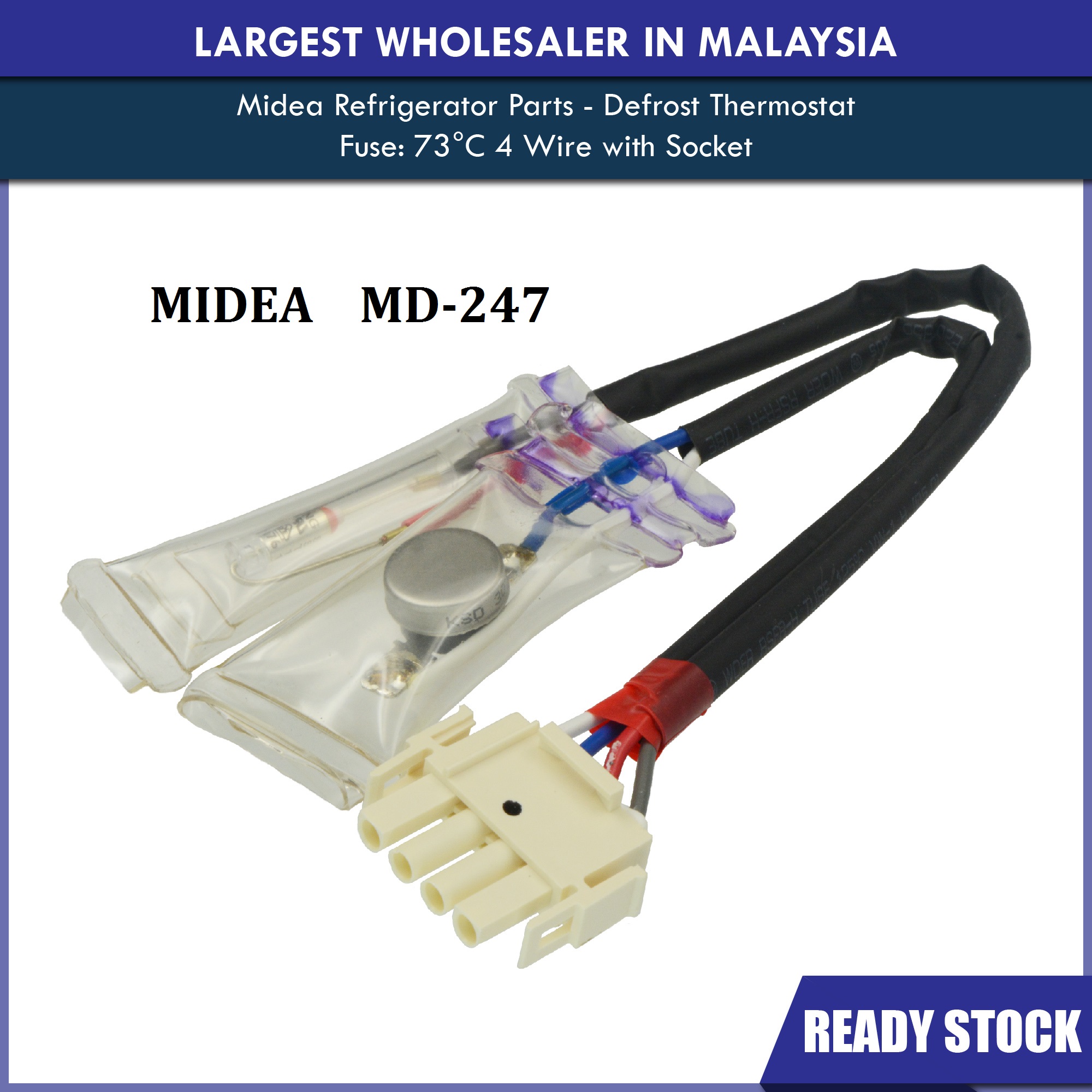 Midea MD-247 / MD-296 Defrost Thermostat + Fuse: 73°C 4 Wire with ...