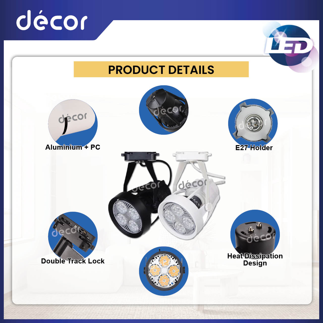 LED Track Light PAR30 Casing PAR30 BULB Mentol Black / White E27 Holder ...