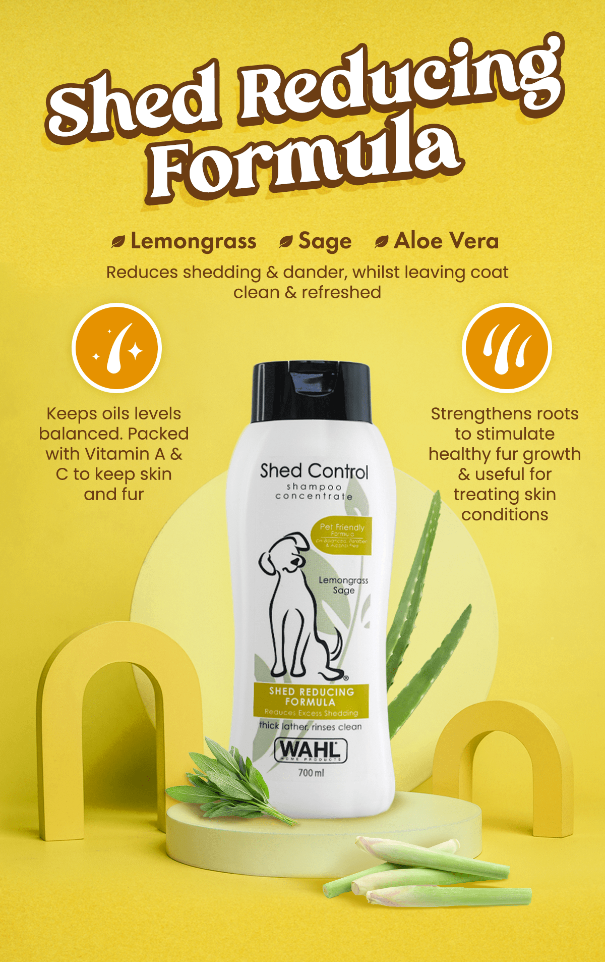 Wahl Dog Shed Control Shampoo Plant Based Anti-Shedding Cleanser (700ml ...