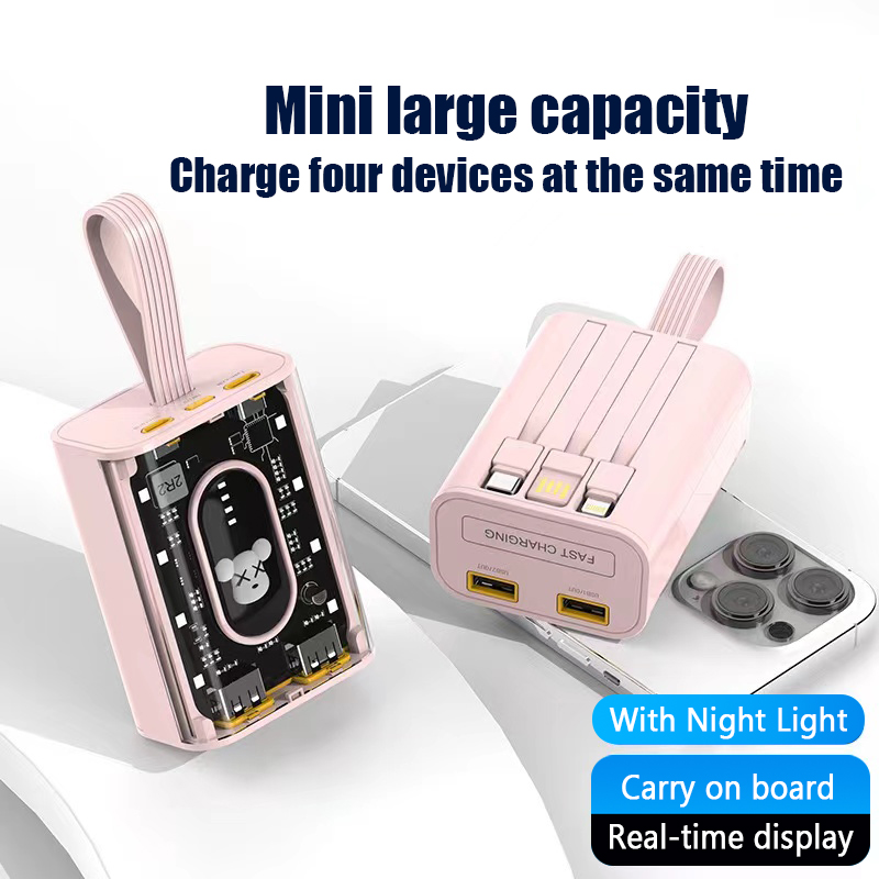 Powerbank Transparent Cover 20000mAh Power Bank Fast Charge Built-in 3 ...