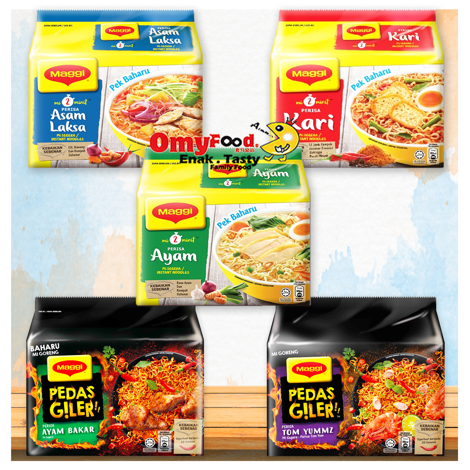 77g/78g/79g X 5pcs Maggi Instant Noodles [Asam Laksa/Curry/Chicken]/ Pedas Giler [Roster Chicken ...