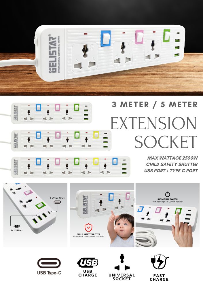 UNIVERSAL SOCKET Type C Extension Plug Universal Power Strip Power ...