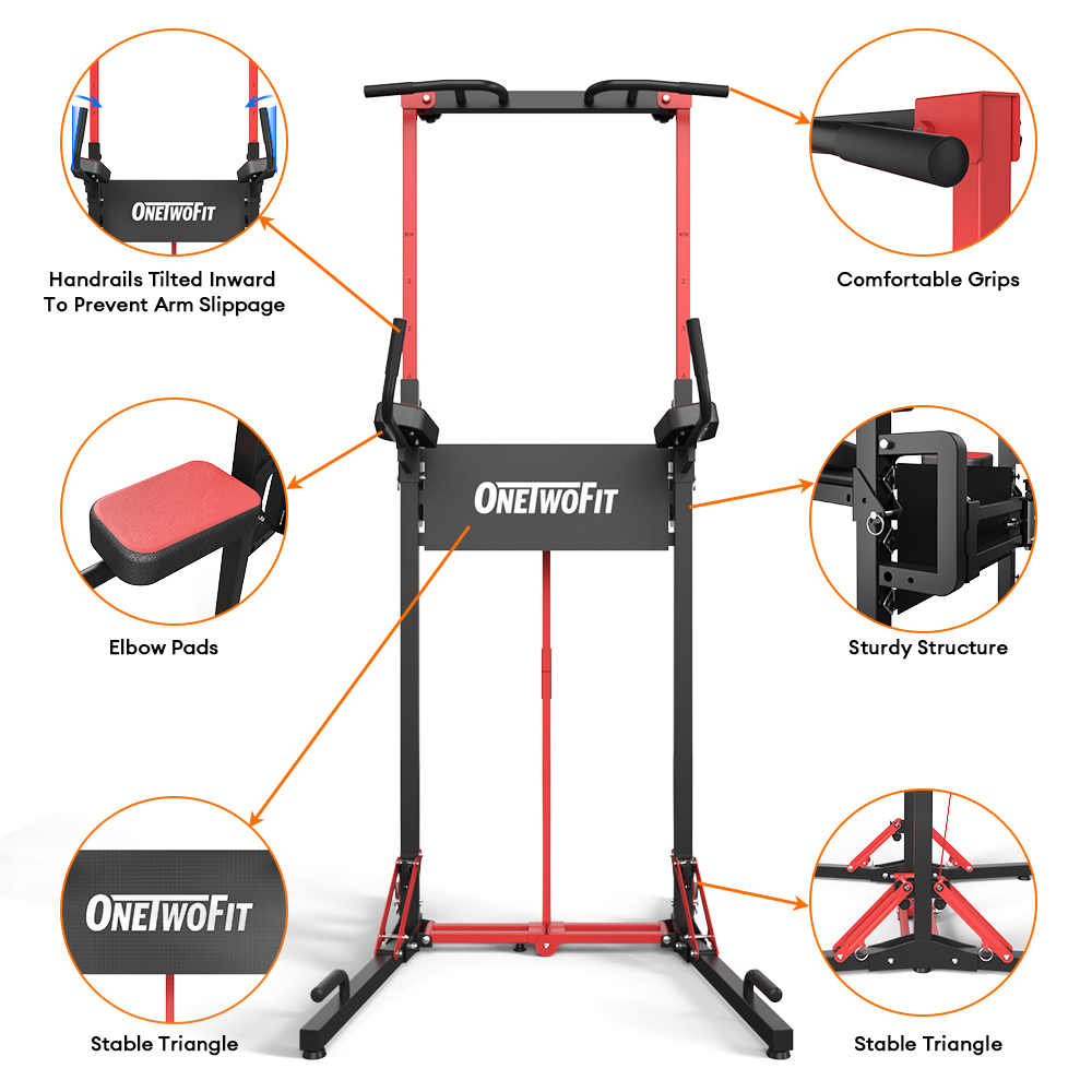 OneTwoFit Pull Up Bar Multifunction Foldable Adjustable Power Tower Pull-up Rack Home Gym ...