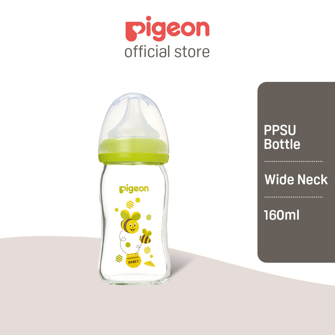 PIGEON SofTouch Wide Neck PPSU Nursing Bottle + Wide Neck Glass Nursing Bottle Bee (160ml ...