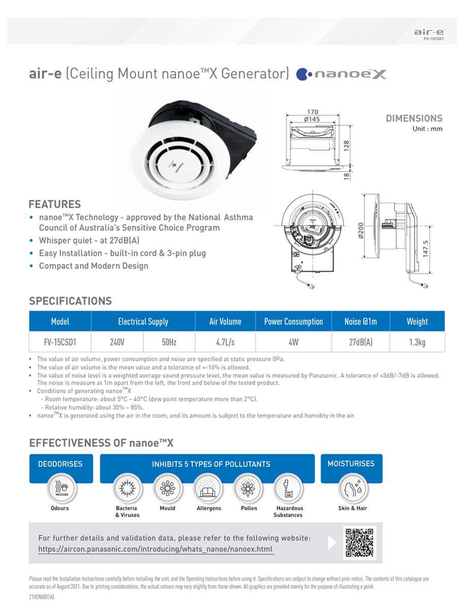 Panasonic FV-15CSD1 Air-e Ceiling Mount nanoe™X Generator FV-15CSD1NAH air purifier | Shopee ...