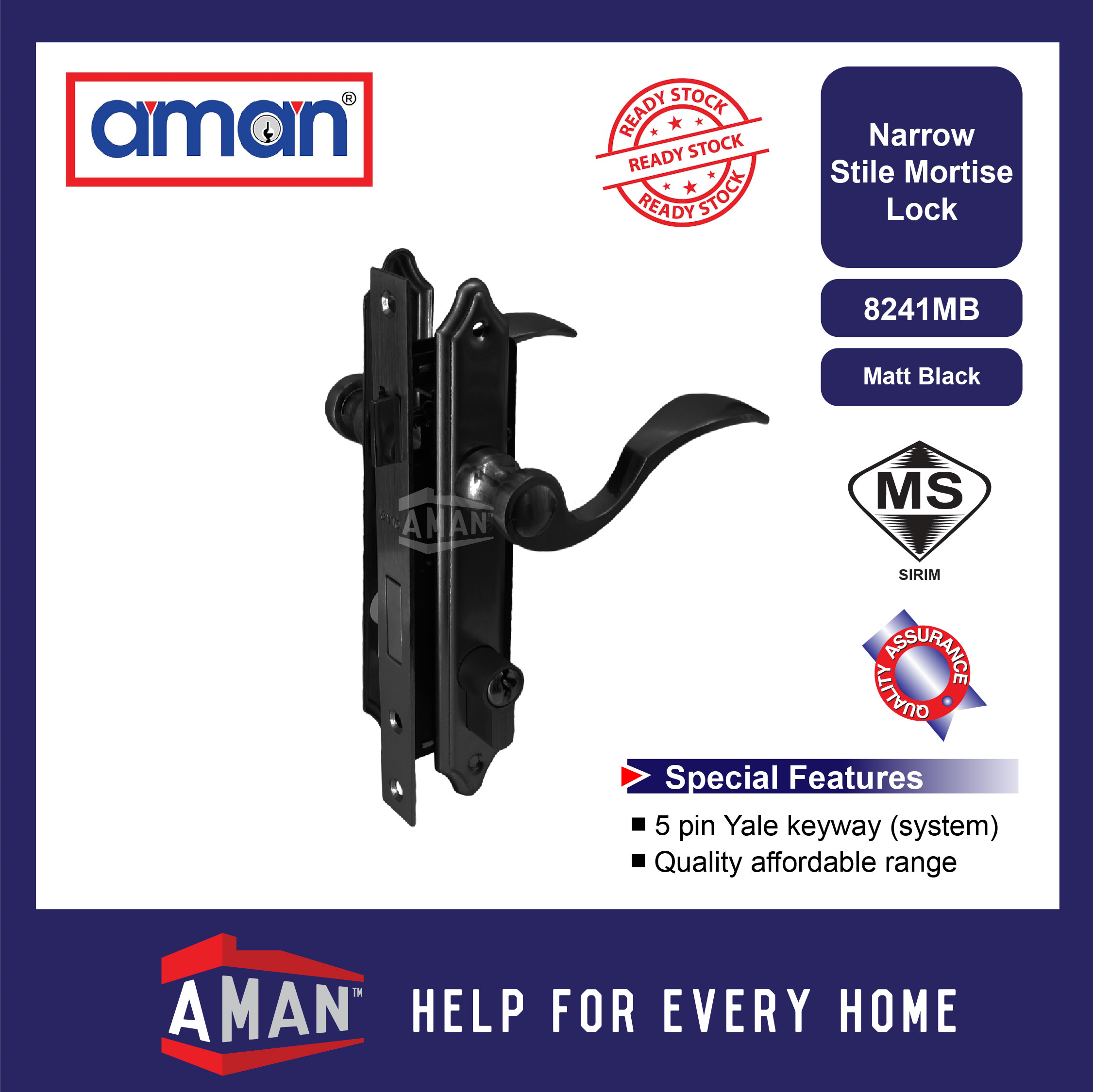 AMAN Narrow Stile Lever Mortise Lockset Door Lock Set Hardware Tombol ...