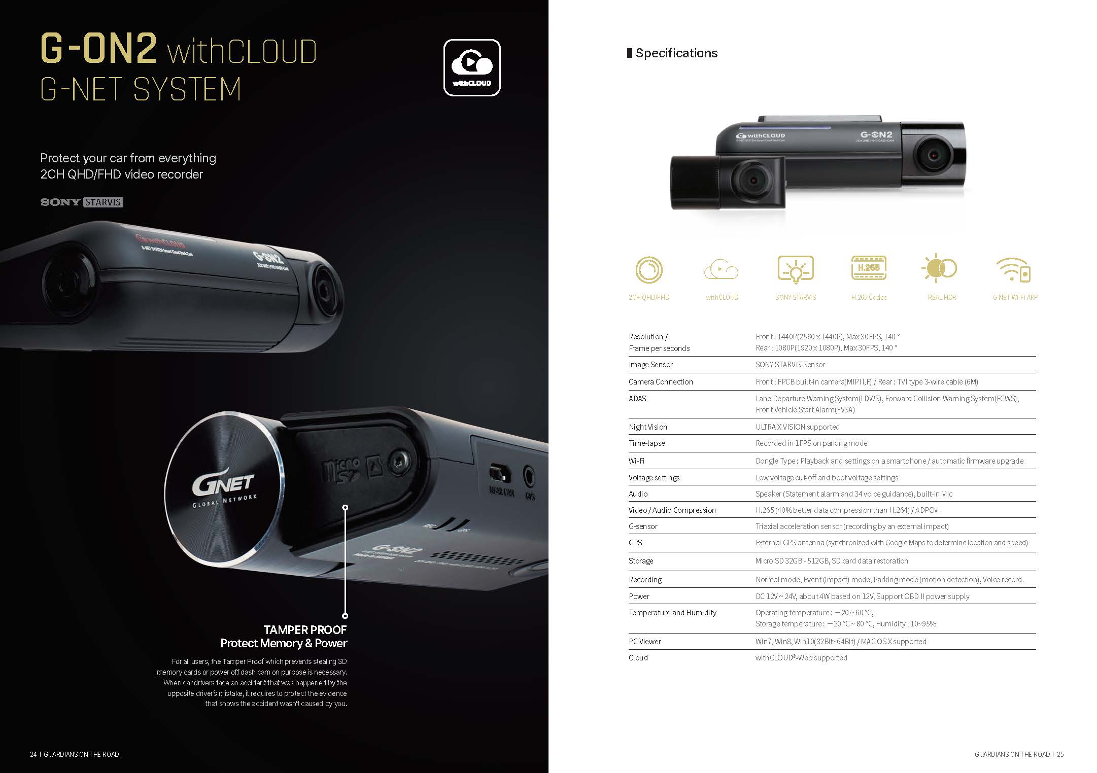 GNet G-ON2 1440P QHD|FHD 2CH Premium Car Dashcam Full Set - Front ...