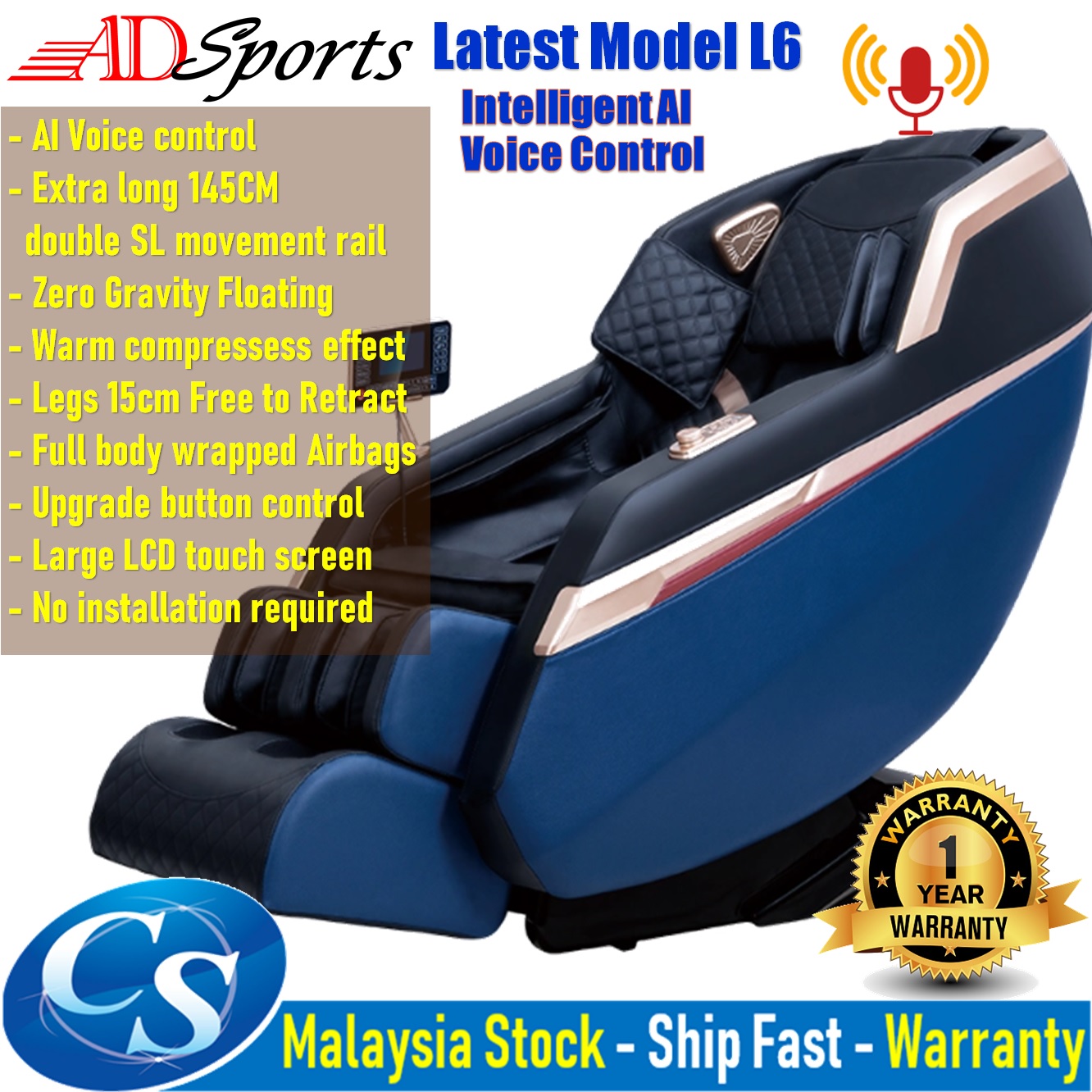 New Zero Gravity Full Body Electric Massage Chair L6 Recliner Smart Body Scan Double SL Track ...