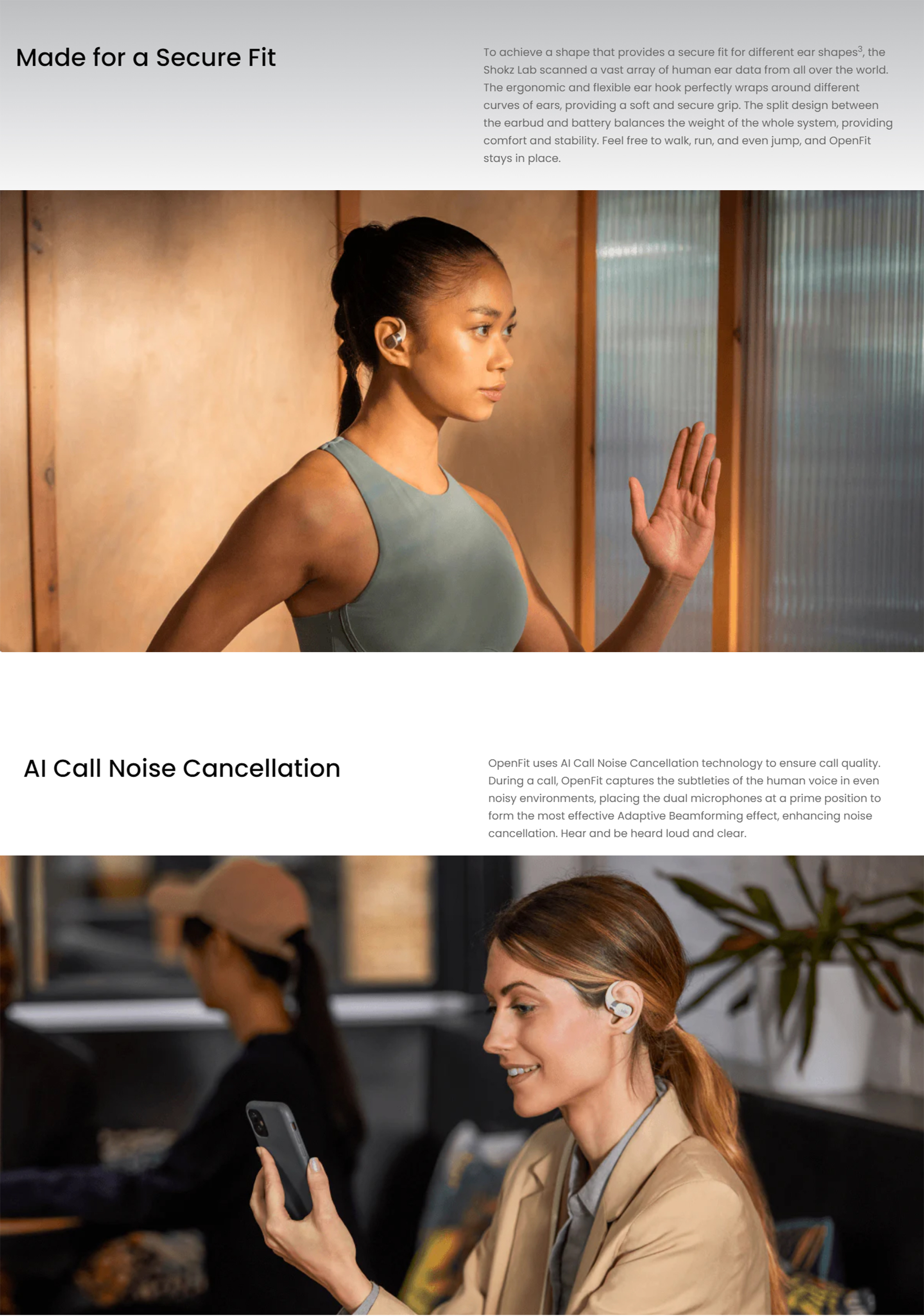 Shokz OpenFit Bone-conduction True Wireless Earbud Open-Ear design ...