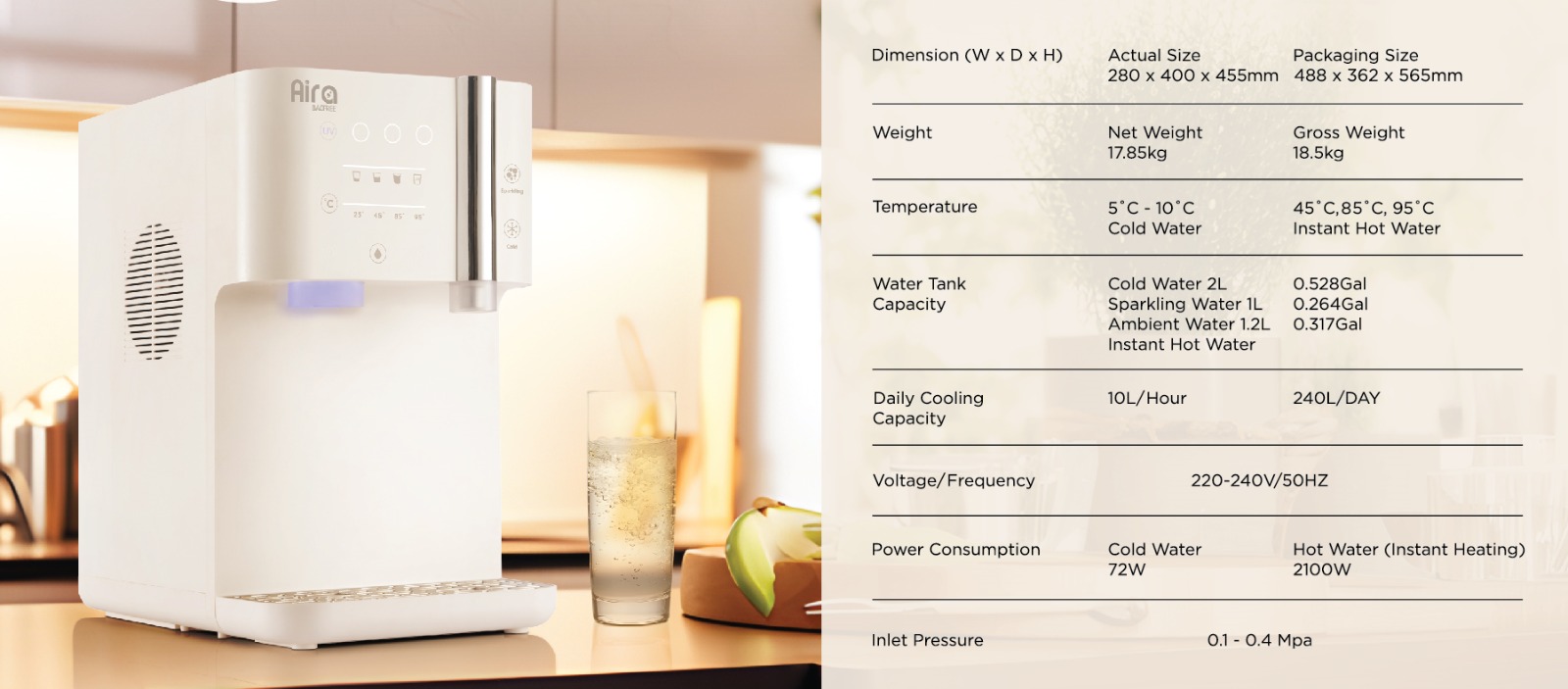 BACFREE Aira Sparkling Water Dispenser With UltraFiltration System ...