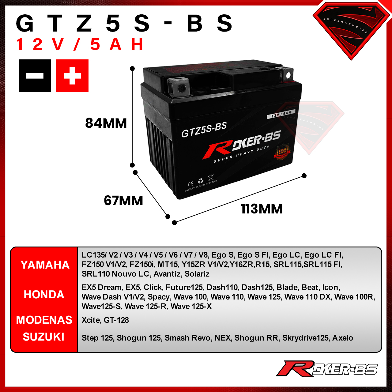 ROKER-BS BATERI BATTERY GEL GTZ5S-BS/YTZ5/YTZ5S-BS Y15ZR/LC135 NEW ...