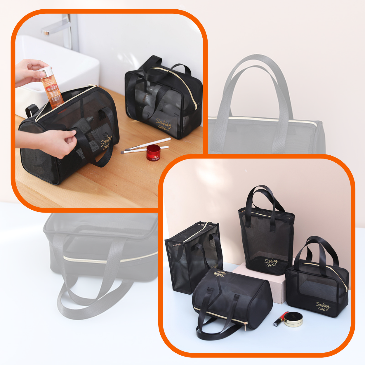 Cosmetic Storage Bag Makeup Bag Mesh Zipper Beg Besar Makeup ...