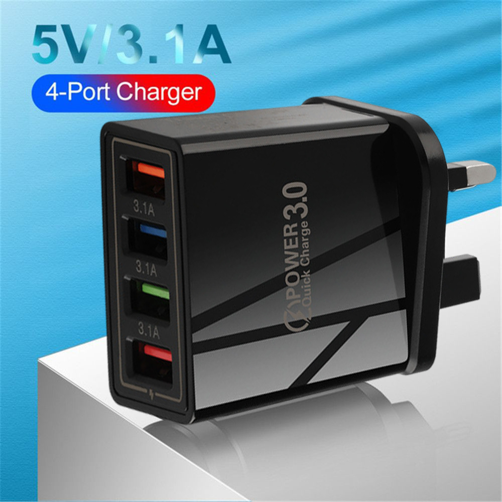 C-MALL Portable 4 Ports USB Plug Adapter Charger Fast USB Plug Socket ...