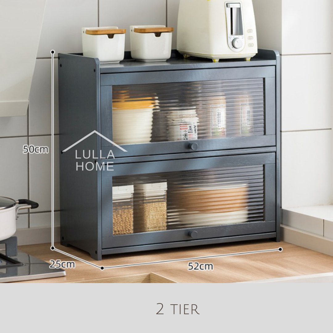 LullaHome Minimalist Muji Grey Nordic Bamboo Cabinet Kitchen Pantry ...
