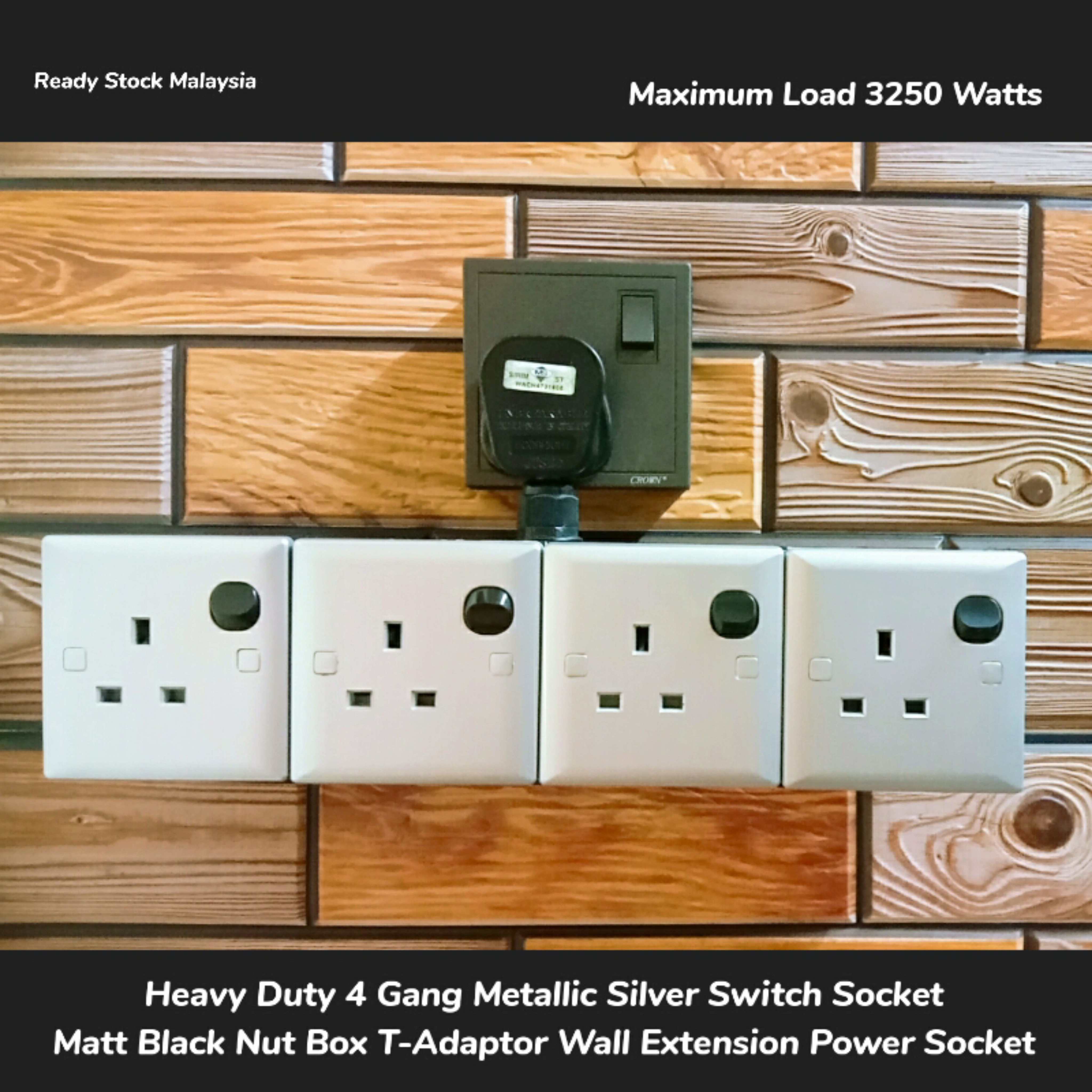 Heavy Duty 2/3/4 Gang Matte Grey T-Adaptor Wall Extension Plug Wire ...