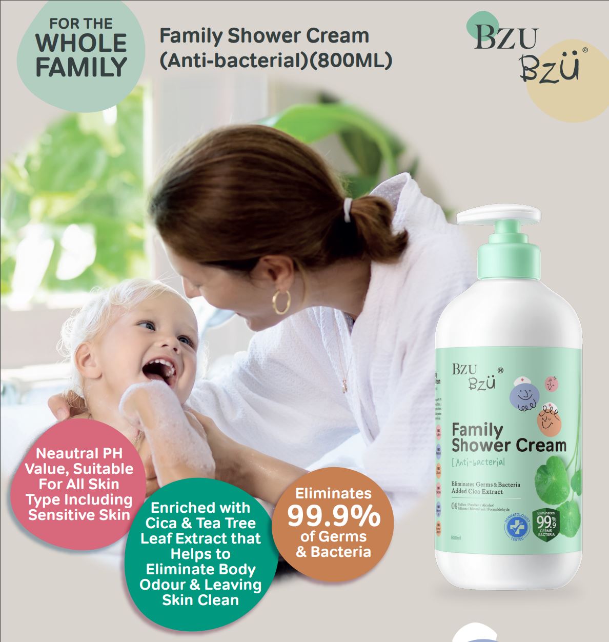 *BZU BZU* Family Shower Cream 800ml ( Anti-Bacterial, Milk Silk ...