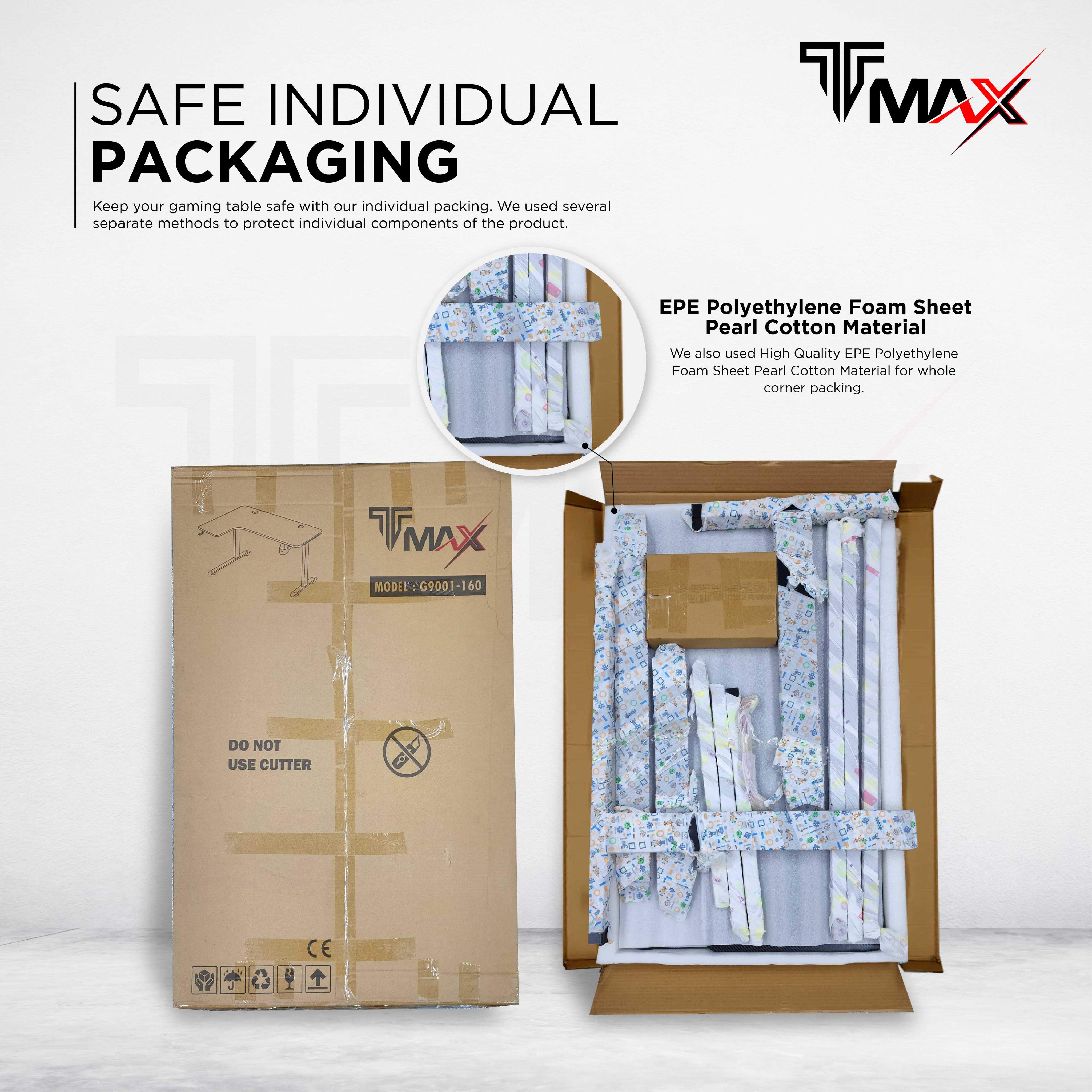 TMAX L160cm L-Shape Smart Lifting Gaming Table Adjustable Height Table With RGB Lighting Style ...