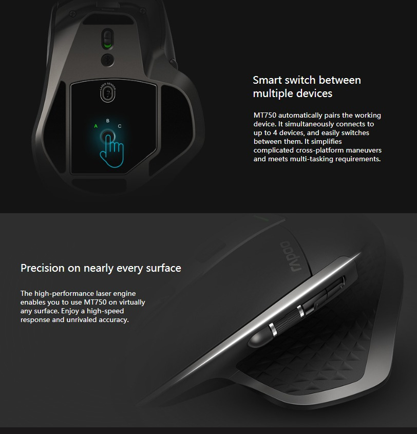 Rapoo MT750L / MT750S Rechargeable Multi-mode Wireless Mouse Easy ...