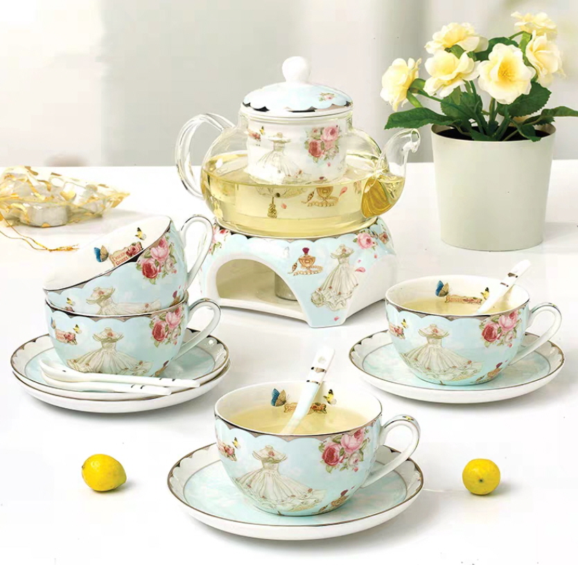 Porcelain English Tea Pot Set 4 Tea Set Cups Teapot Warmer Filter ...