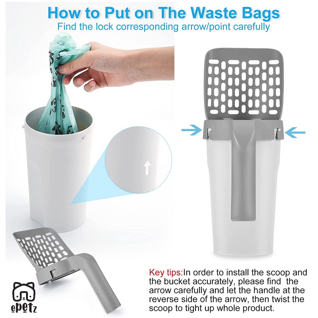 Premium Cat Litter Scoop Upgraded 2 in 1 Shovel with Built-In Waste Bin ...