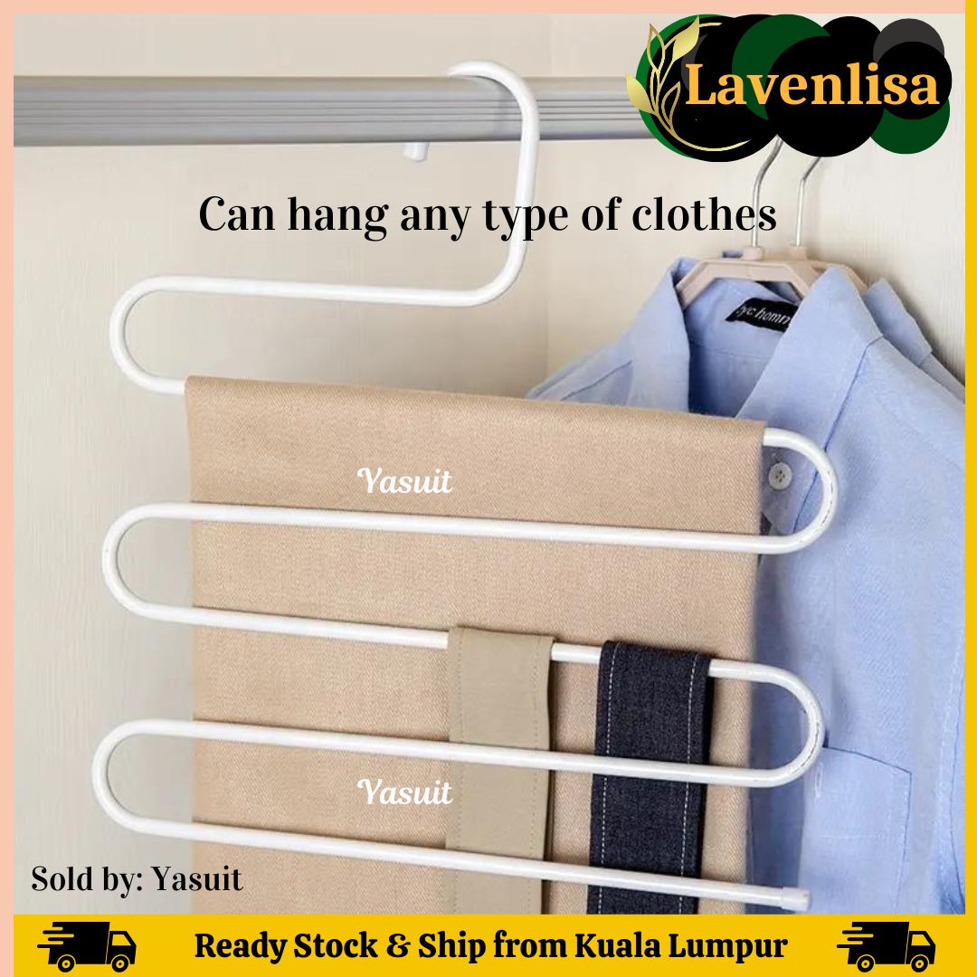 Multipurpose 5 Tiers Pant Hanger Heavy Duty Save Space Pants Powder ...