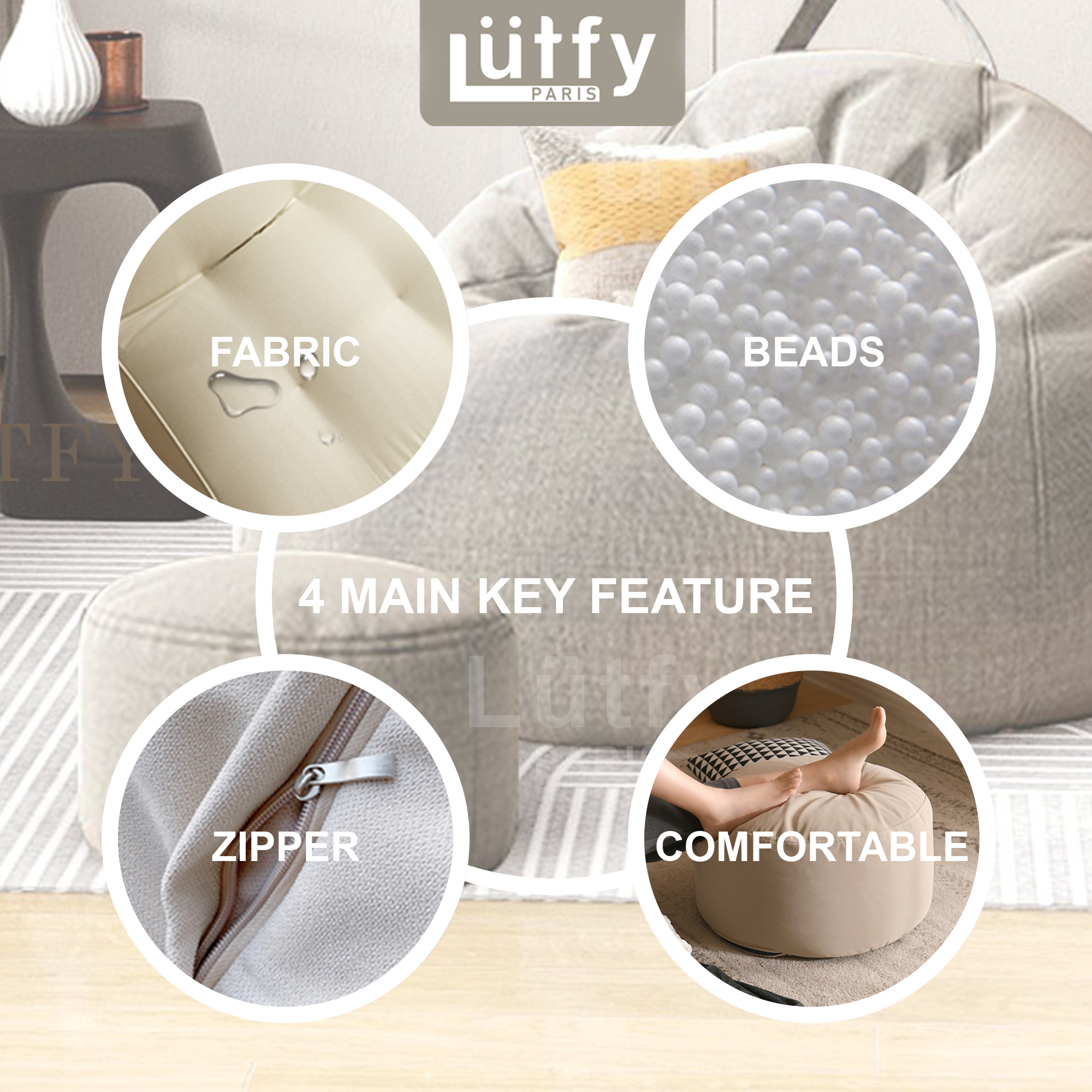 [Ready Stock] Round Bean Bag Stool with 1.5 kg(+/-) FILLING BEAN ...