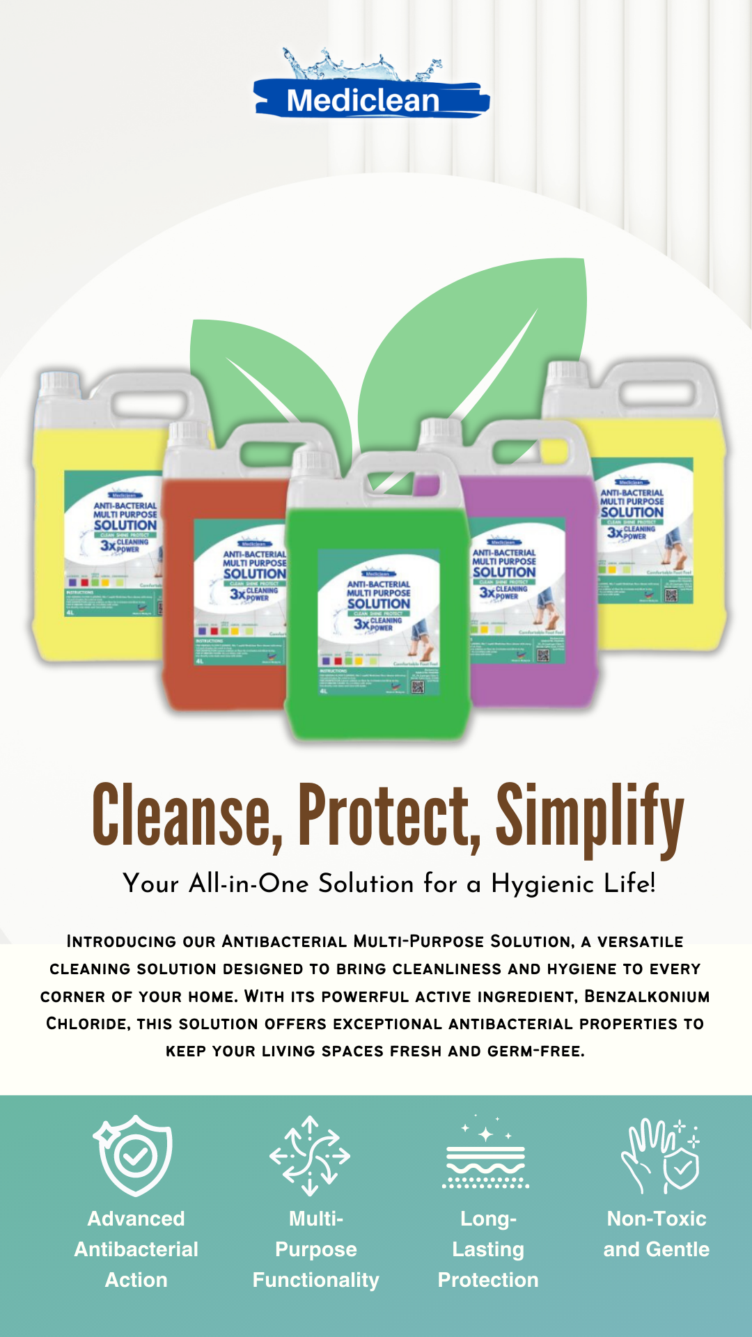 Mediclean Antibacterial Multi Purpose Solution Cleaner 2L/ 4L | Shopee ...