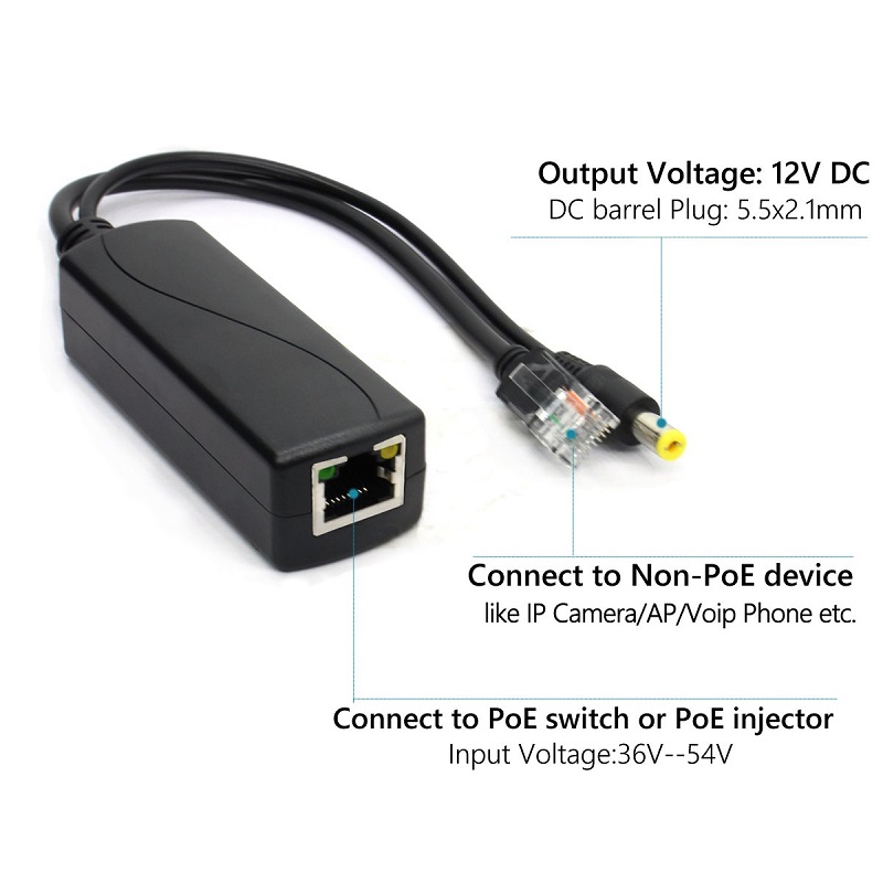 PoE Splitter Connector 48V to 12V PoE 12V Output 10/100Mbps Adapter ...