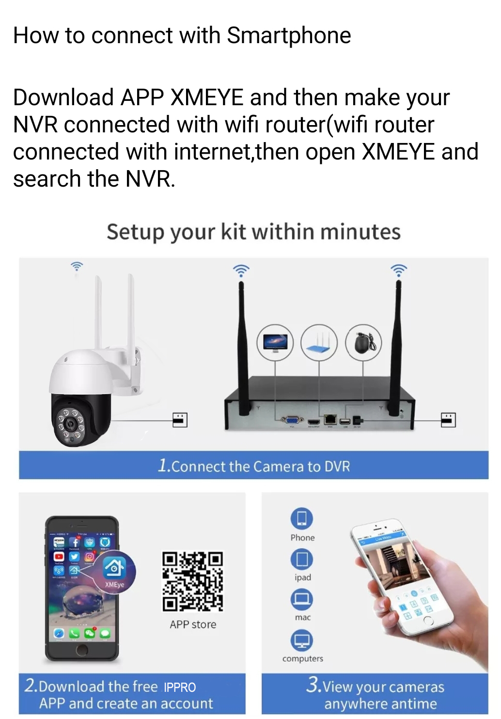 XMeye 4CH / 8CH 3MP 1296p PTZ 360 Rotatable Wireless Wifi CCTV Kit ...